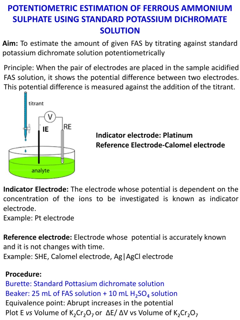 Potentimetric Estimation of FAS | PDF | Titration | Chemistry