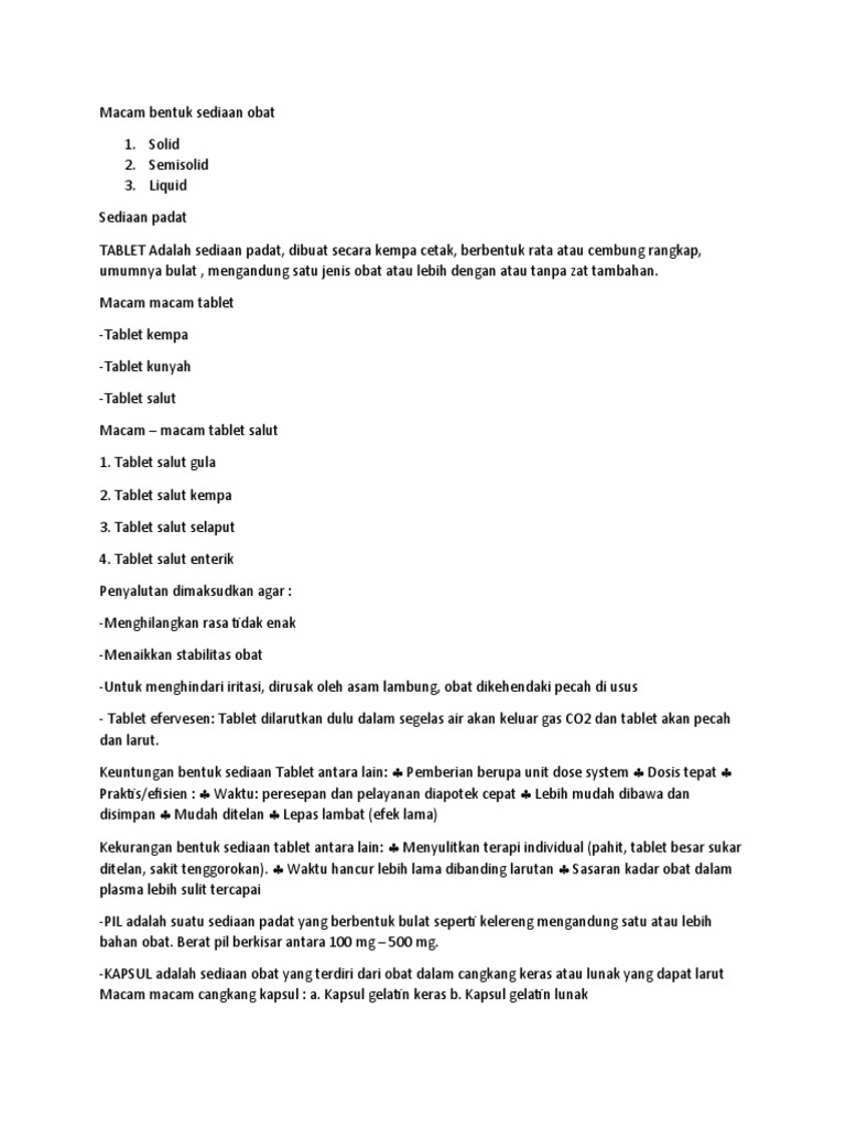 Macam Bentuk Sediaan Obat | PDF