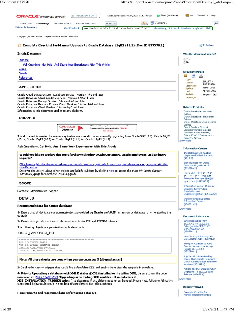 Complete Checklist For Manual Upgrade To Oracle Database 11gR2 (11.2 ...