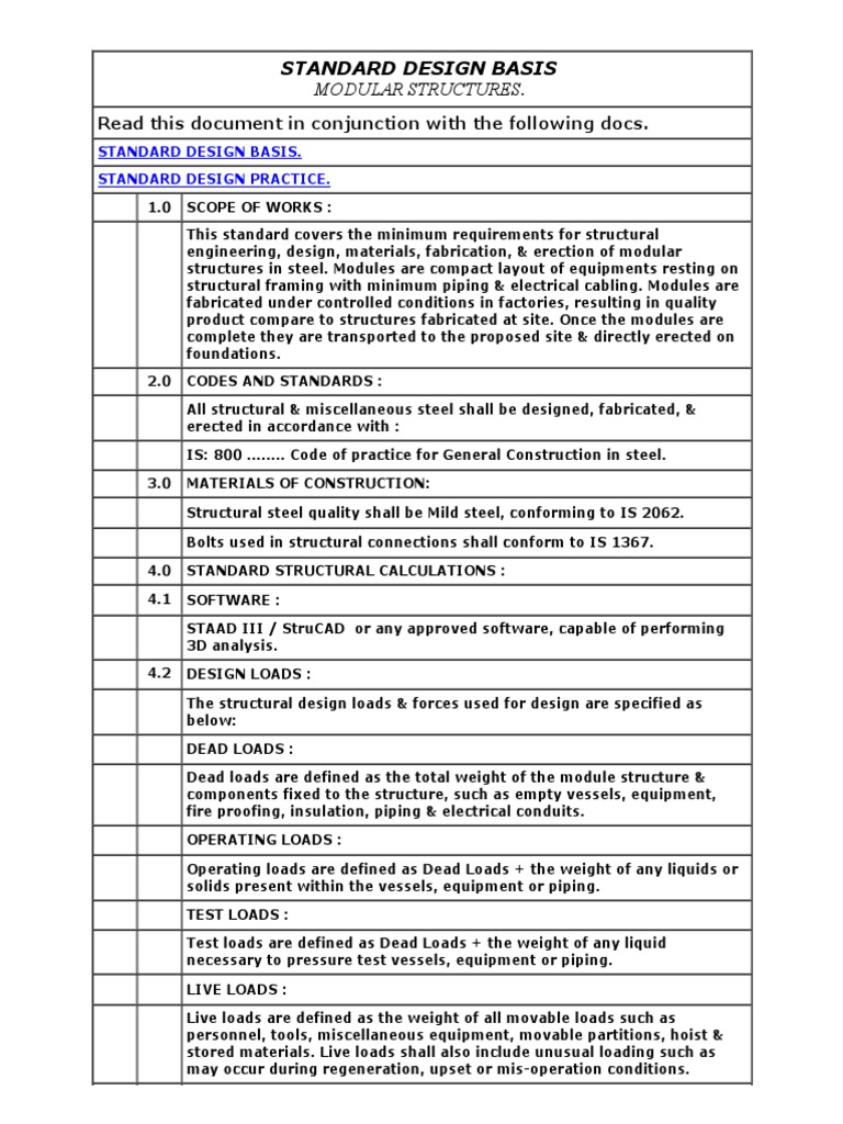 Standard Design Basis - Modular Structures | PDF | Structural Load ...
