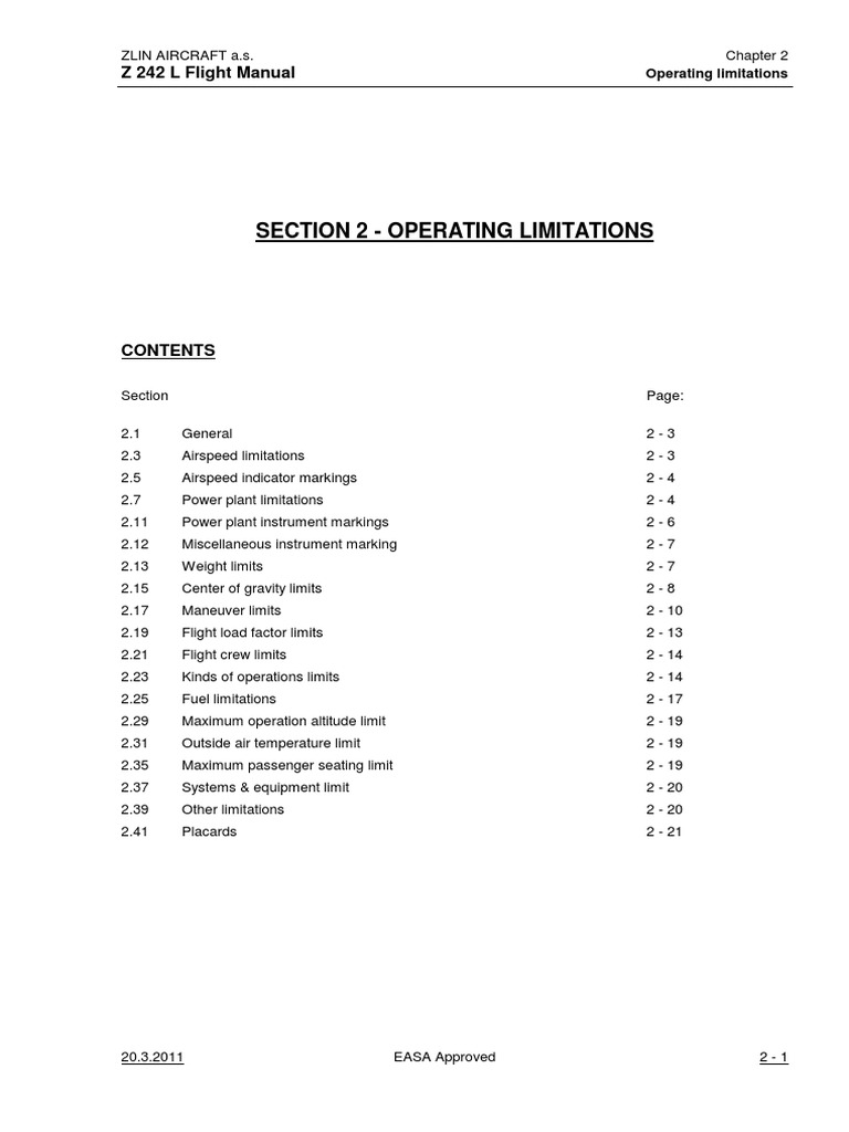 Section 2 - Operating Limitations: Z 242 L Flight Manual | PDF | Visual Flight Rules ...