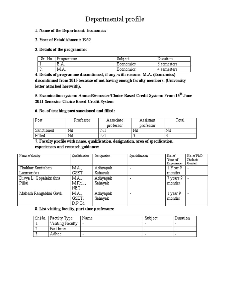 Economics Department Profile Summary | PDF | Postgraduate Education ...