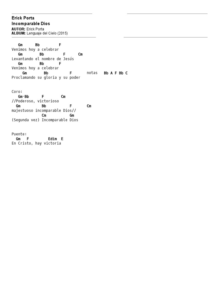Erick Porta, Incomparable Dios - Letra y Acordes | PDF