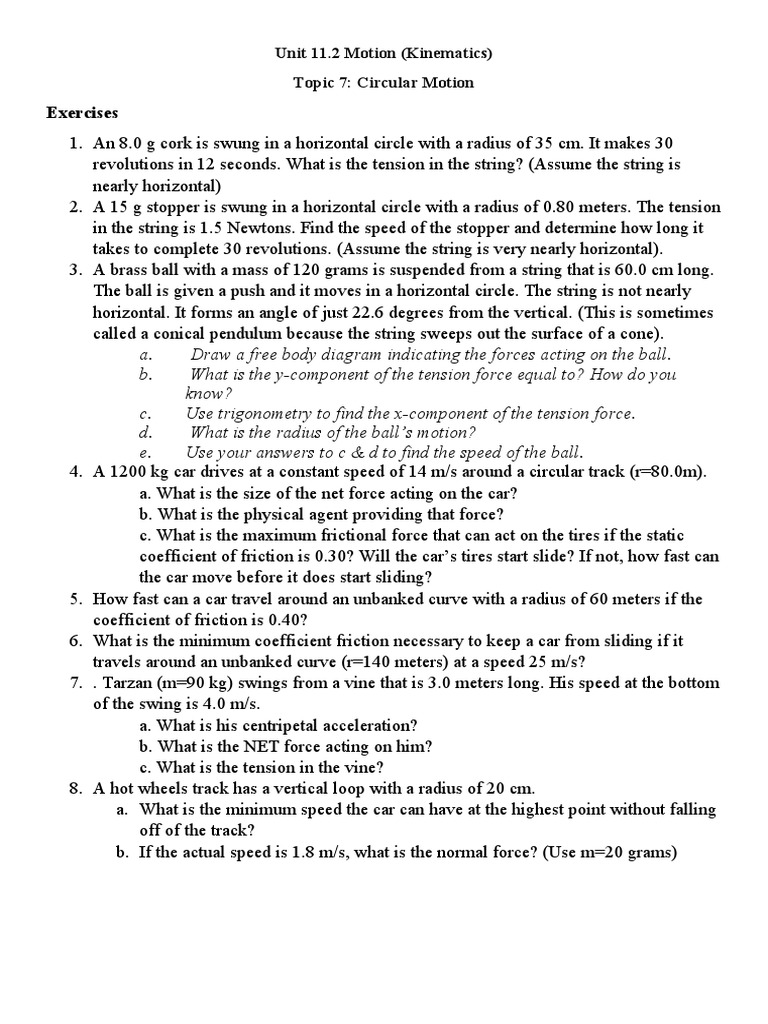Circular Motion Problems | PDF | Force | Friction