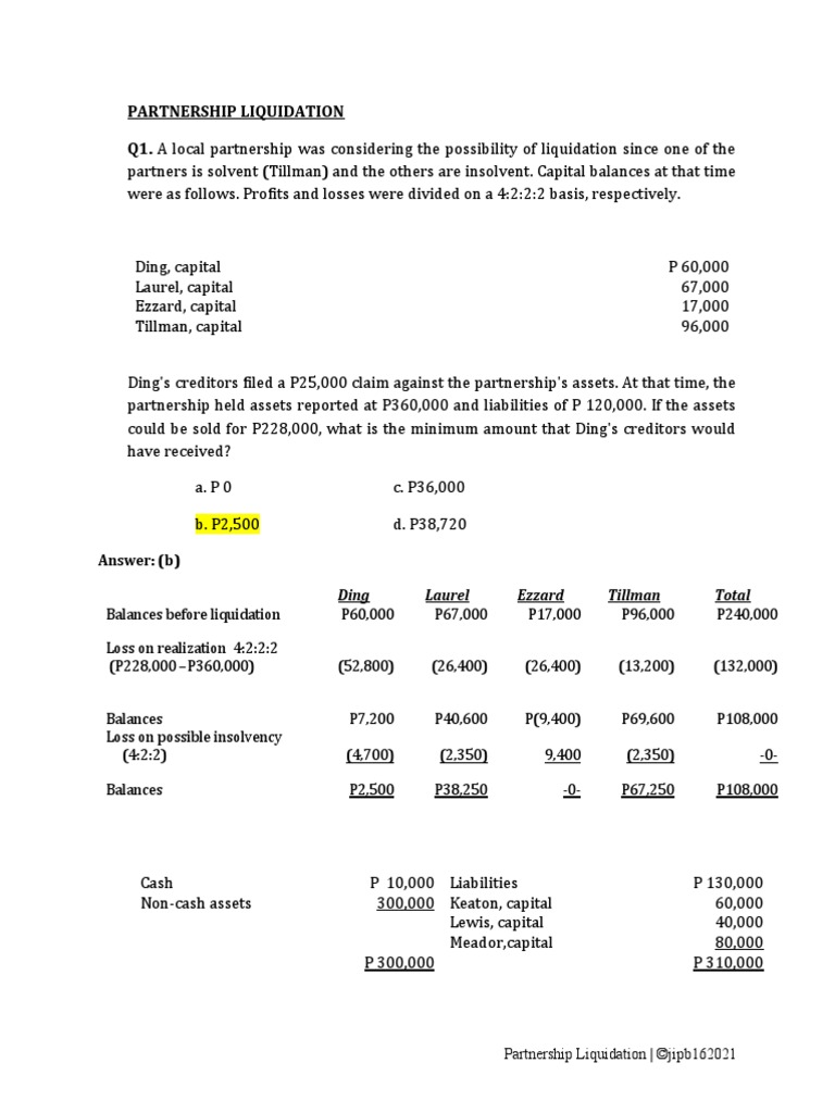 Partnership Liquidation Question#7 | PDF