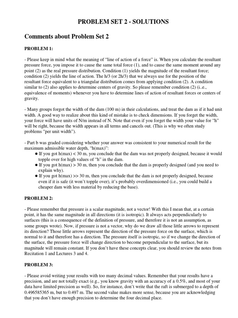 Problem Set 2 - Solutions | PDF | Pressure | Force