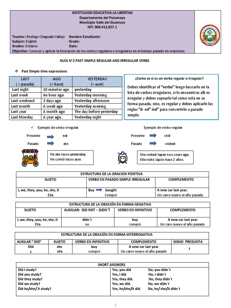 Regular and Irregular Verbs Worksheet | PDF | Unidades Semánticas ...