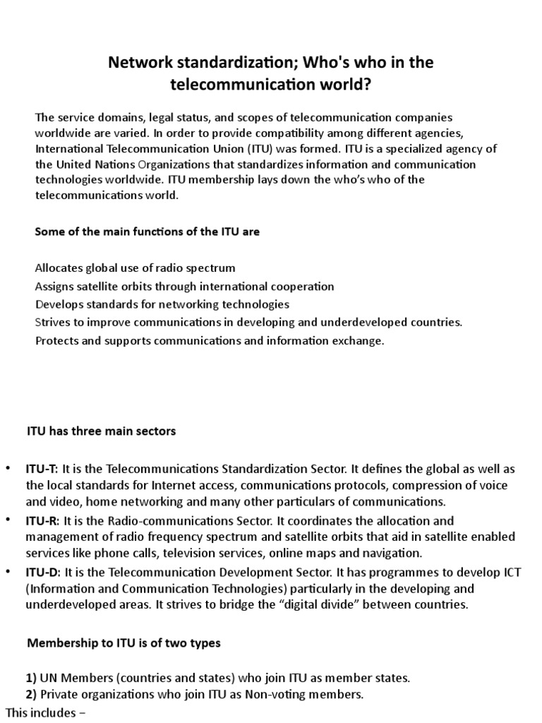 Network Standardization Who's Who in The Telecommunication World? | PDF ...