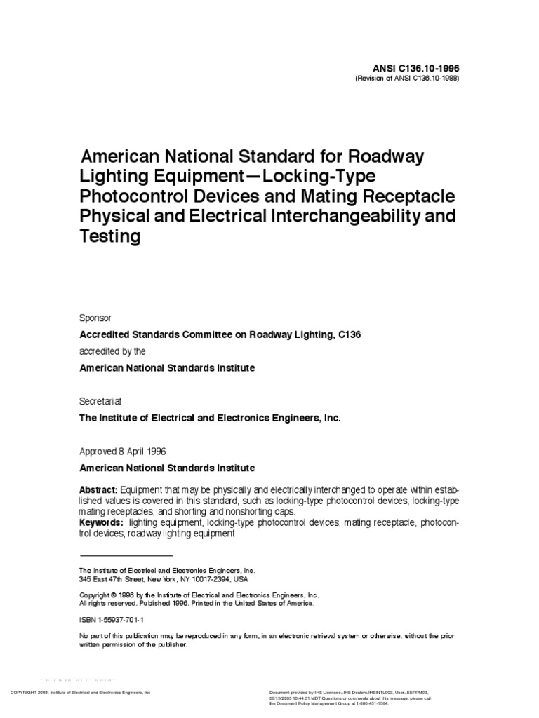 Ansi C136.10 (1996) | PDF | Ac Power Plugs And Sockets | Institute Of ...