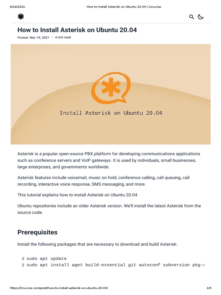 How To Install Asterisk On Ubuntu 20.04 - Linuxize | PDF | Sudo | Command Line Interface