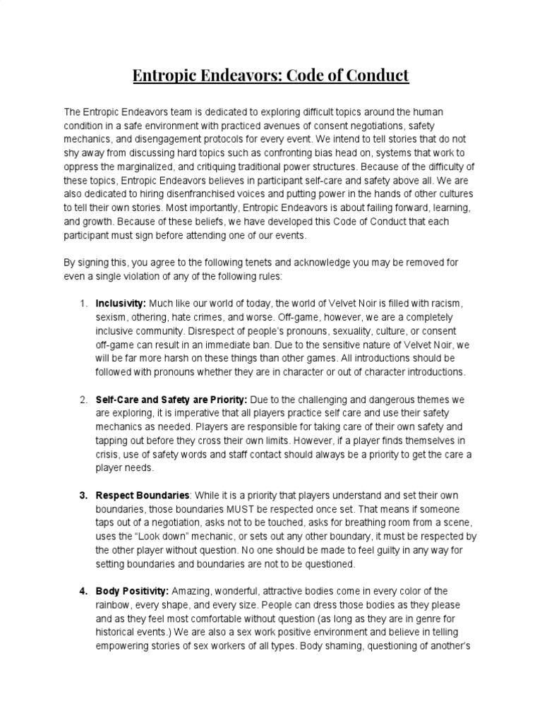 Entropic Endeavors Code of Conduct | PDF | Human Nature | Science