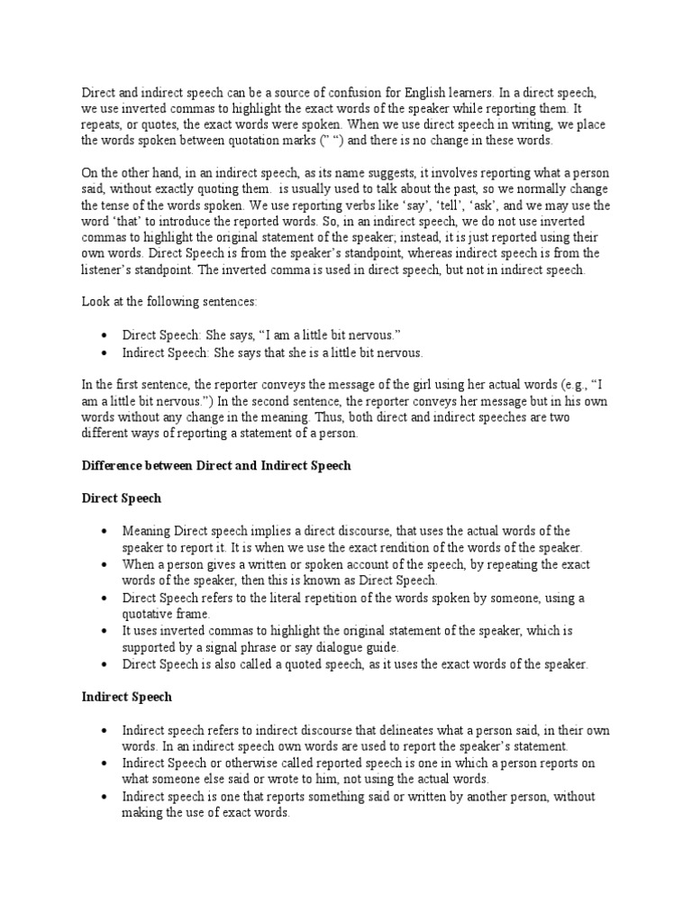 Difference Between Direct and Indirect Speech | PDF | Syntax | Language ...