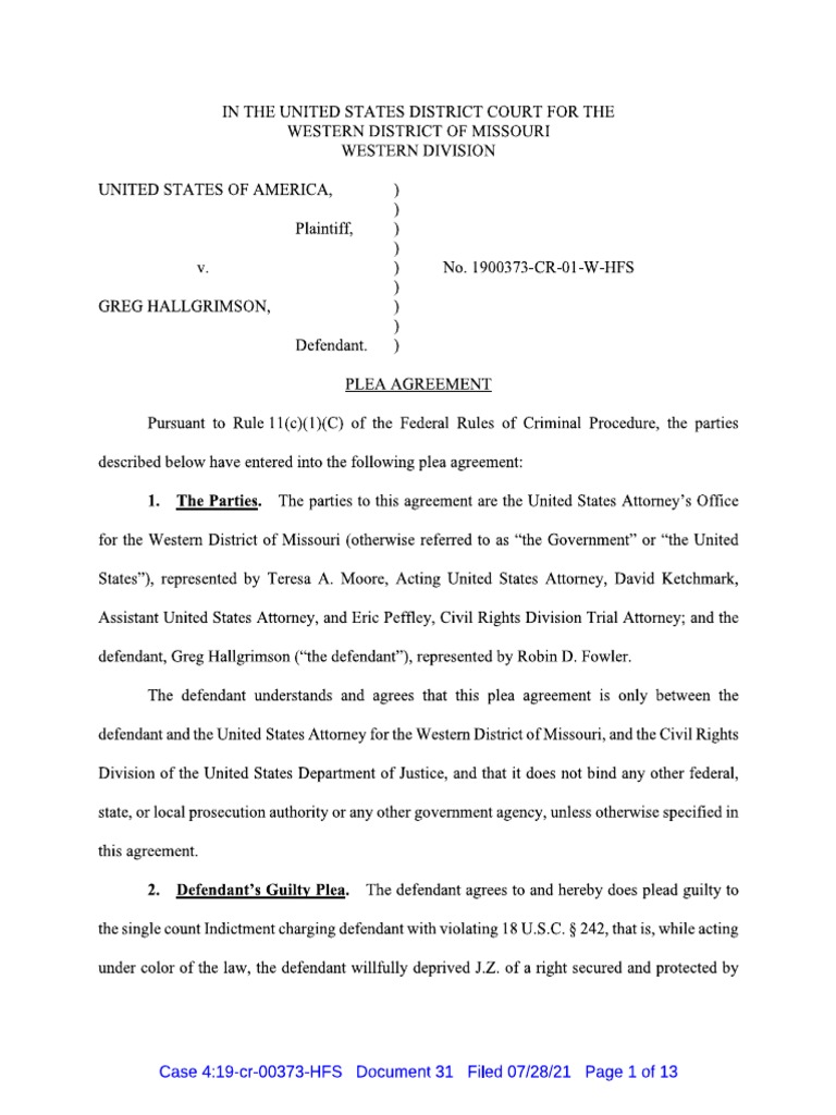 Greg Hallgrimson Plea Agreement | PDF