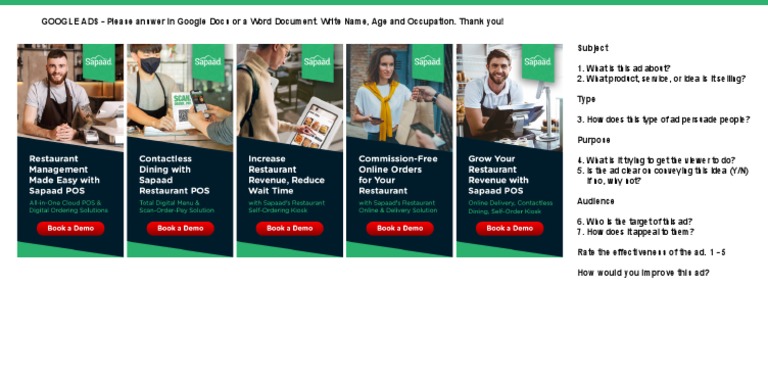 GOOGLE ADS - Please Answer in Google Docs or A Word Document. Write ...