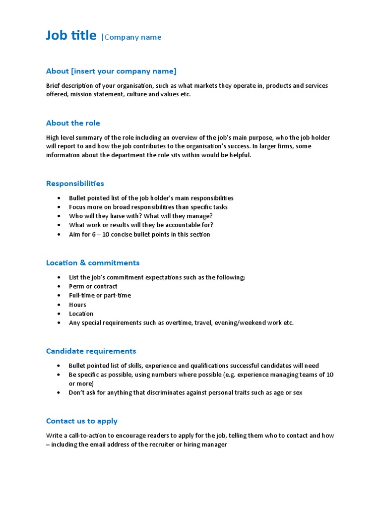 Basic Job Description Template | PDF