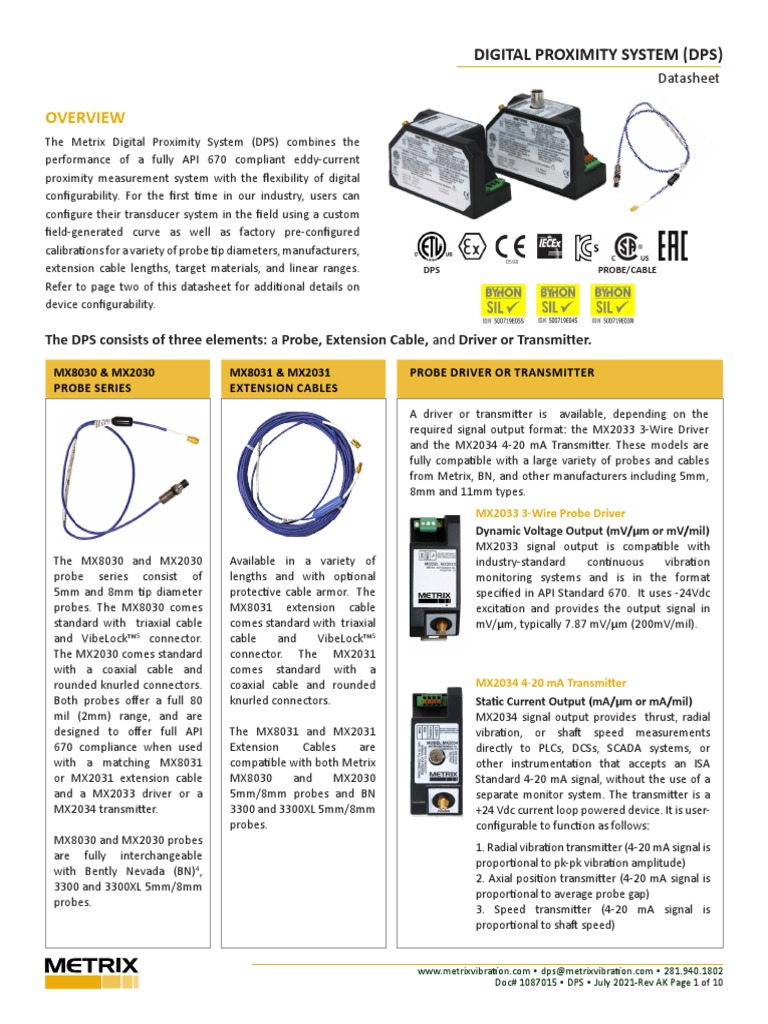 Metrix DPS Data Sheet Digital Proximity System Dps Doc 1087015 | PDF ...