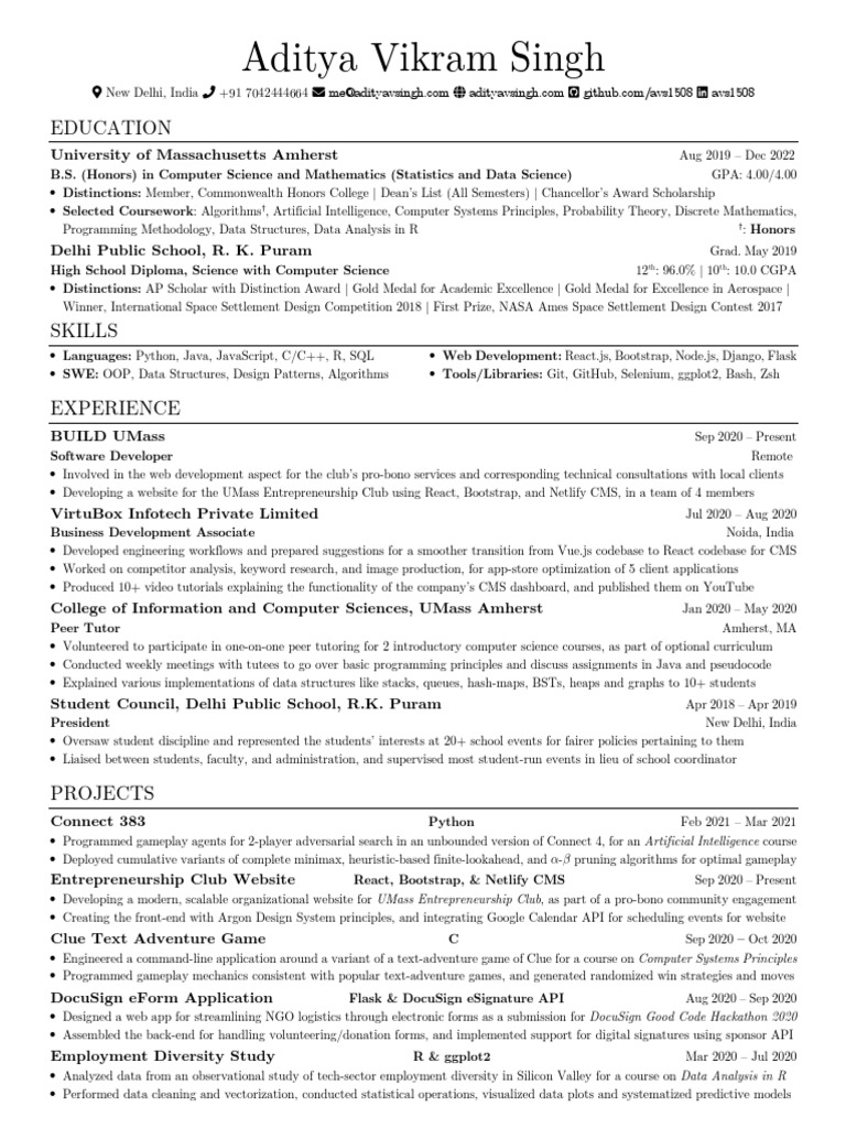 Aditya Vikram Singh: Education | PDF | Computer Science | Software ...