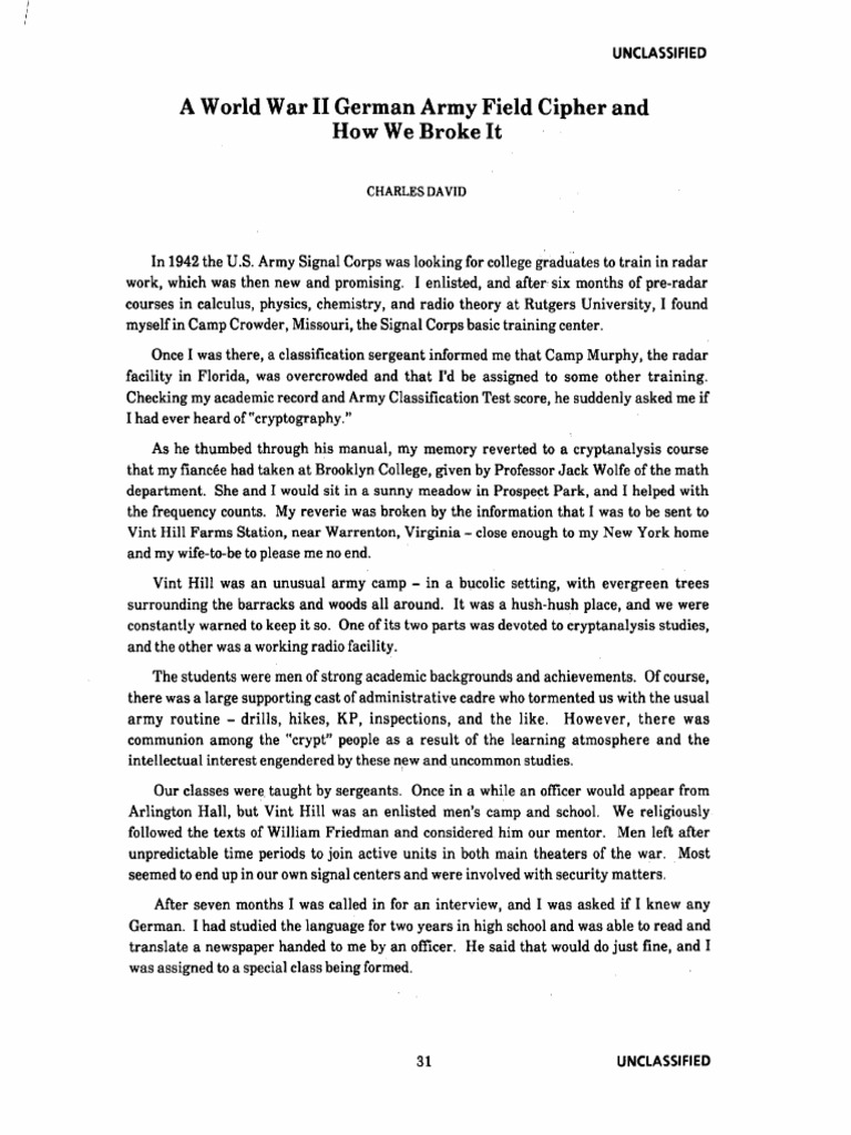 A World War II German Army Field Cipher and How We Broke It | PDF ...