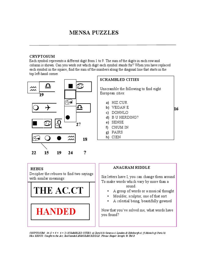 4.4 - A Mensa Puzzles Bookmarked | PDF | Teaching Mathematics