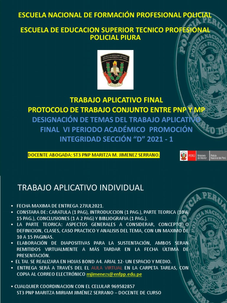 Trabajo Aplicativo Final Protocolo de Trabajo Conjunto Entre La PNP y El MP 675 0 | PDF ...