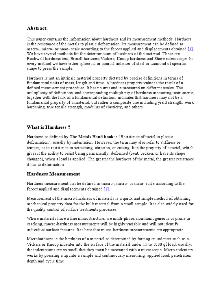 hardness report