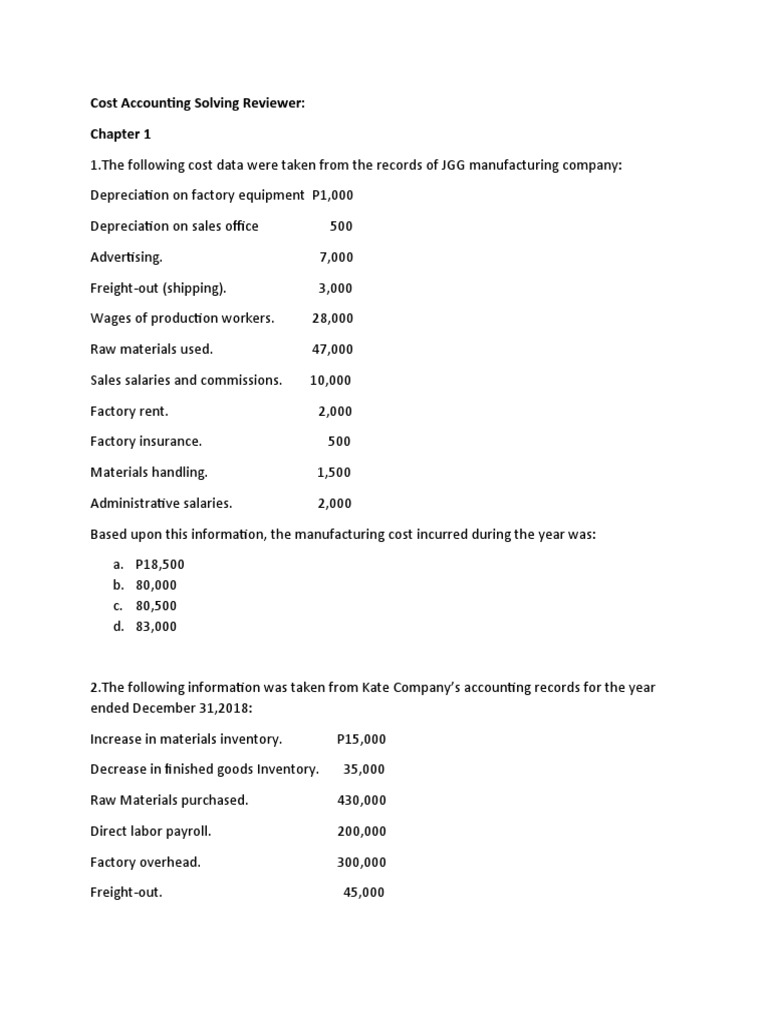Analysis of Cost Accounting Problems and Solutions: Manufacturing Costs ...