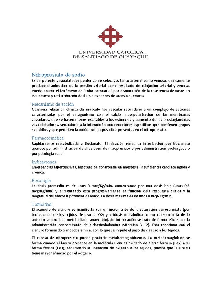 Nitroprusiato y Bromhexina | PDF | Farmacocinética | Tratamientos médicos