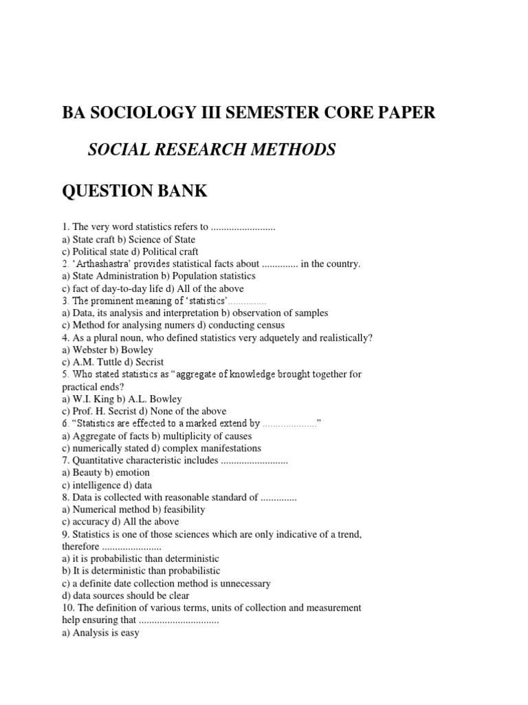 BA Sociology-Social Research Method | PDF | Survey Methodology | Statistics