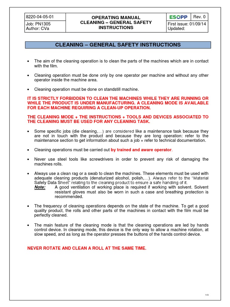 Operating Manual Cleaning - General Safety Instructions | PDF ...