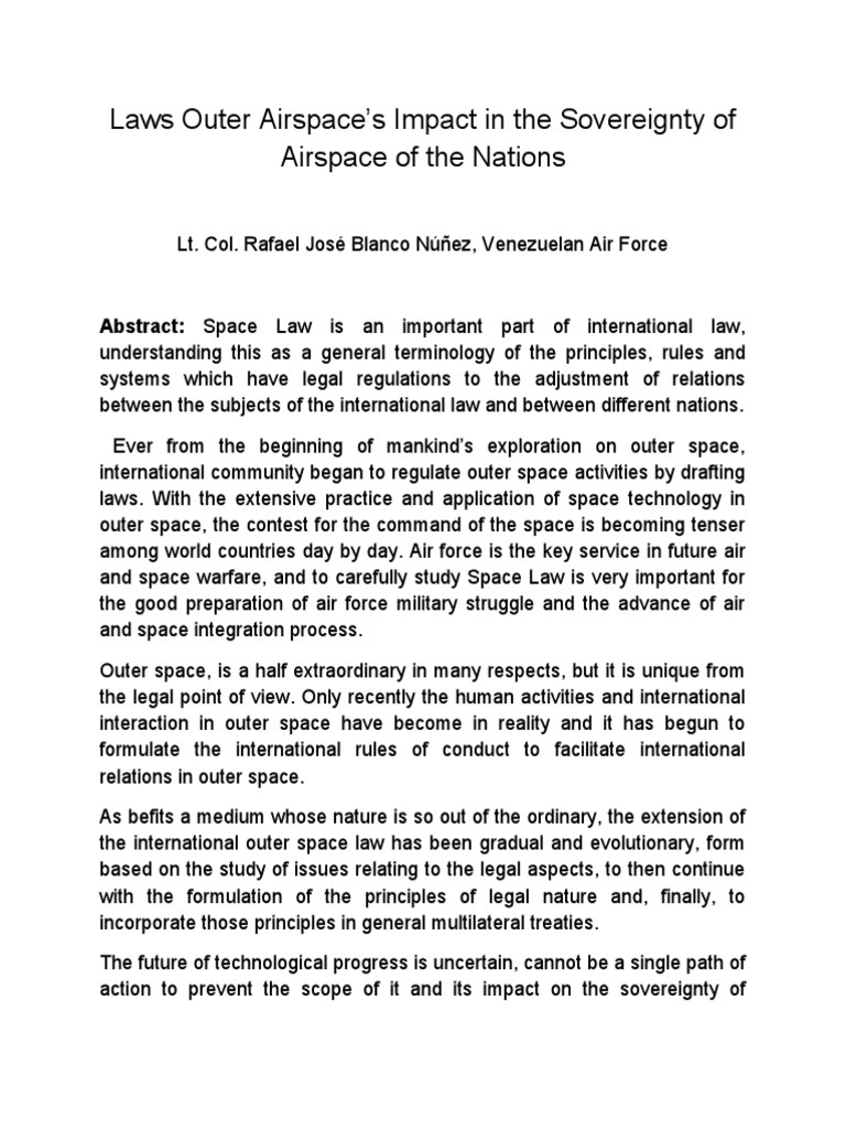 Analyzing the Impact of International Space Law on National Sovereignty ...