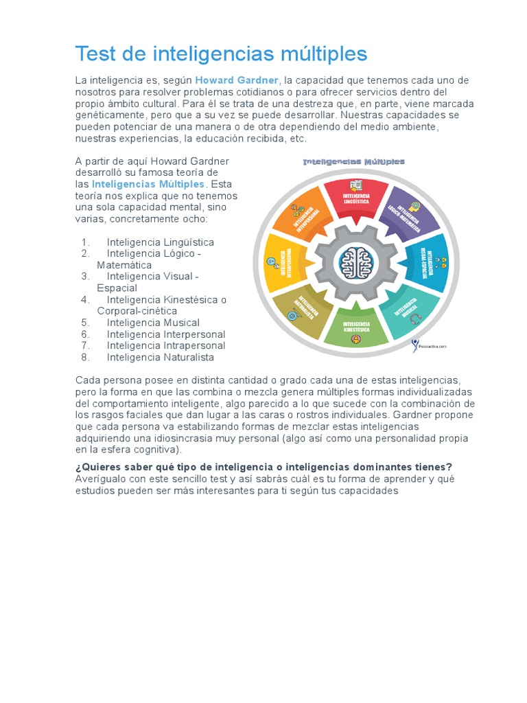 Test de Inteligencias Múltiples Gardner | PDF | Inteligencia | Aprendizaje