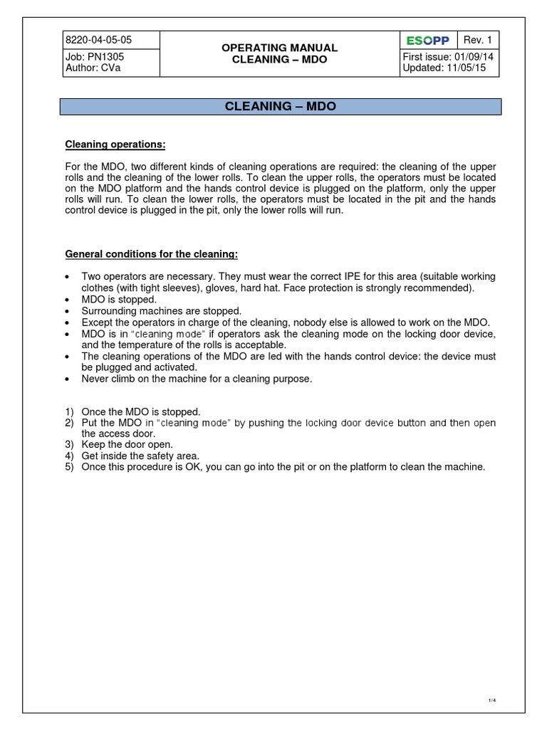 8220-04-05-05 Cleaning - MDO | PDF | Door | Safety