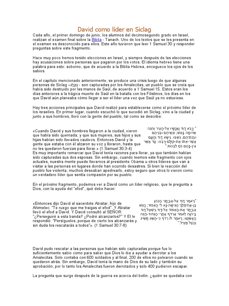 David Como Líder en Siclag | PDF | David | Saulo