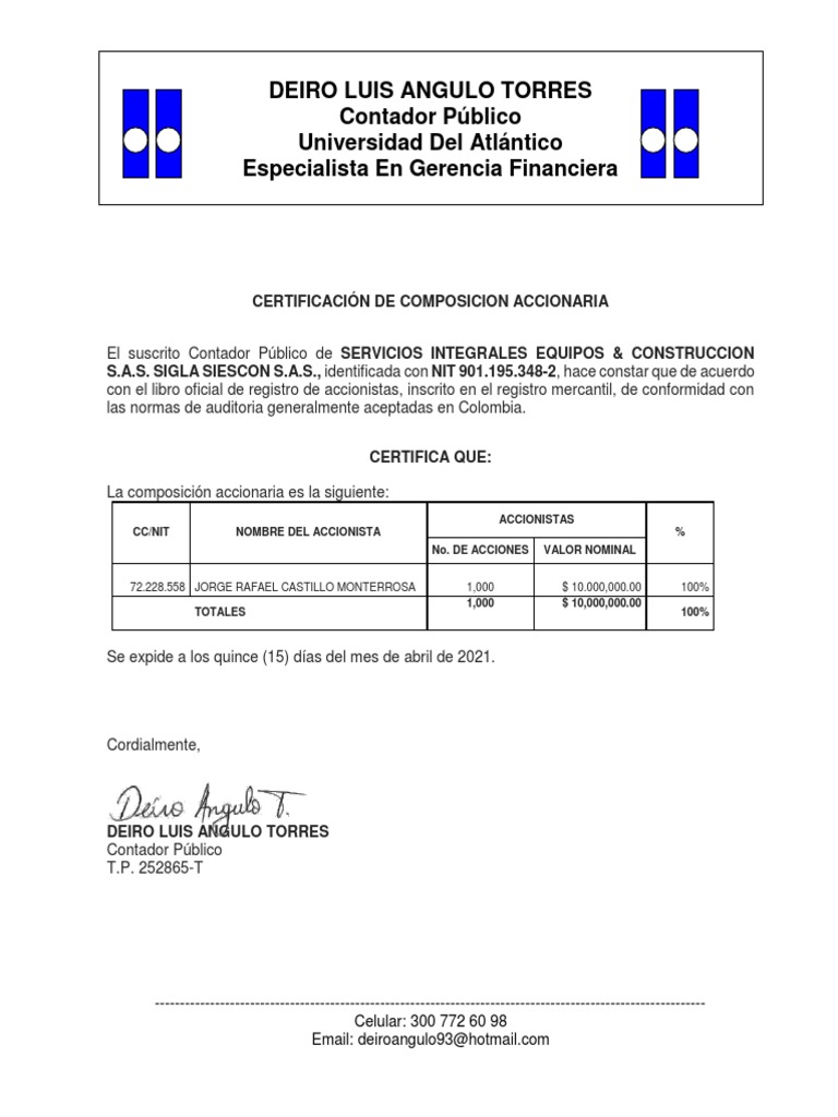 Certificado de Composicion Accionaria 2 | PDF