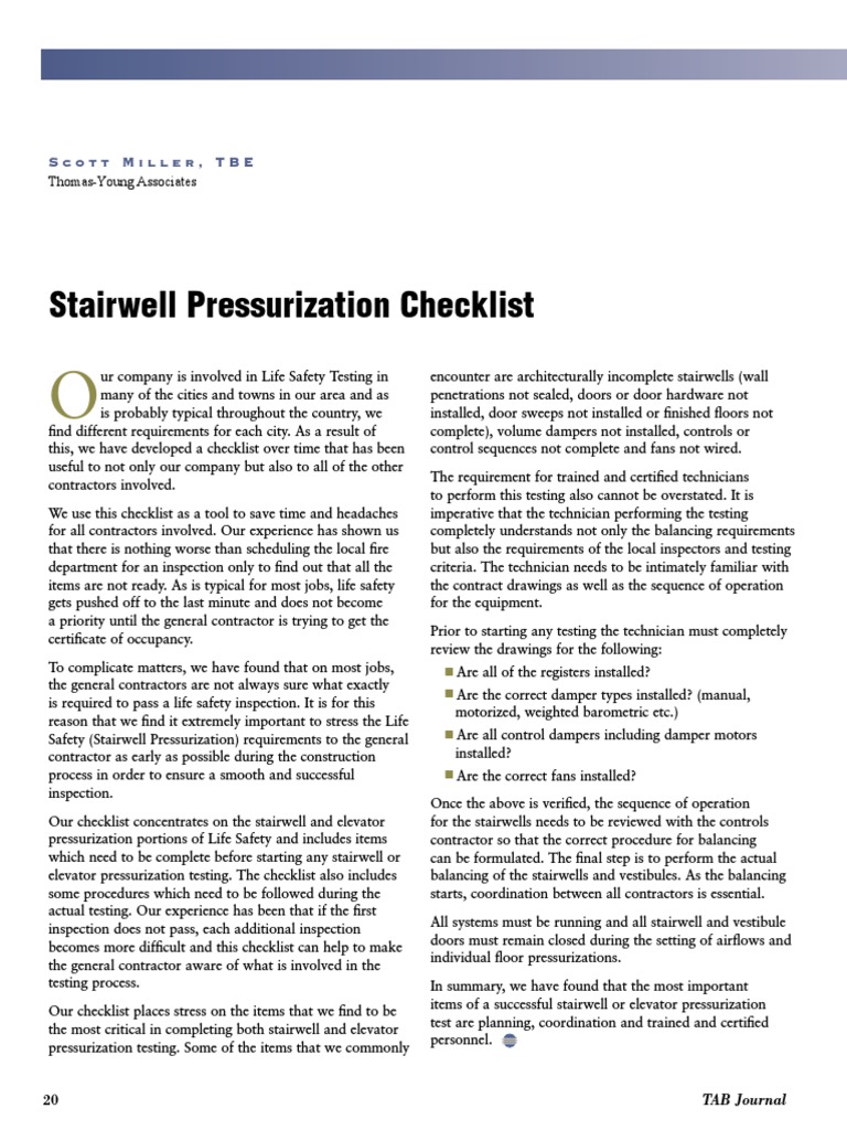 Stairwell Pressurization Checklist | PDF | Elevator | Nature
