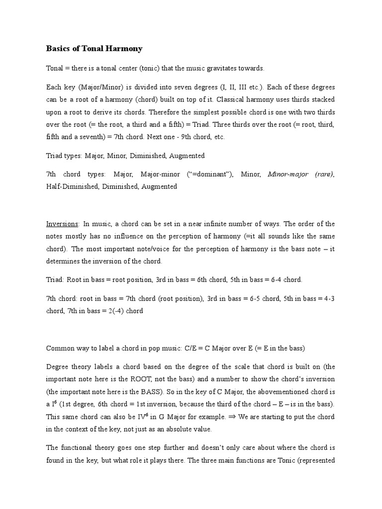 01 Basics of Tonal Harmony | PDF | Chord (Music) | Harmony