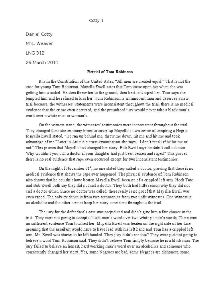 Cotty. TKAM Essay | PDF