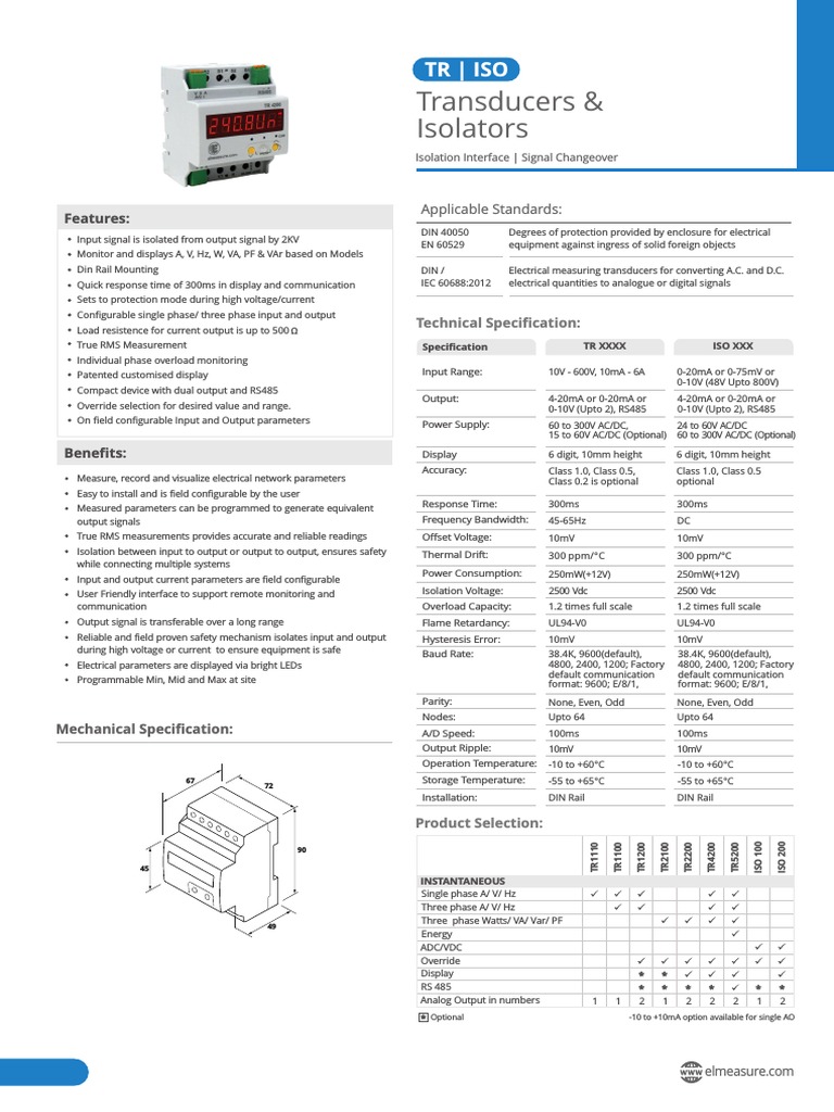 Transducers & Isolators: TR - Iso | PDF | Power Supply | Physical ...