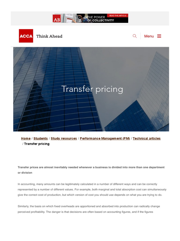 Transfer Pricing - F5 Performance Management - ACCA Qualification ...