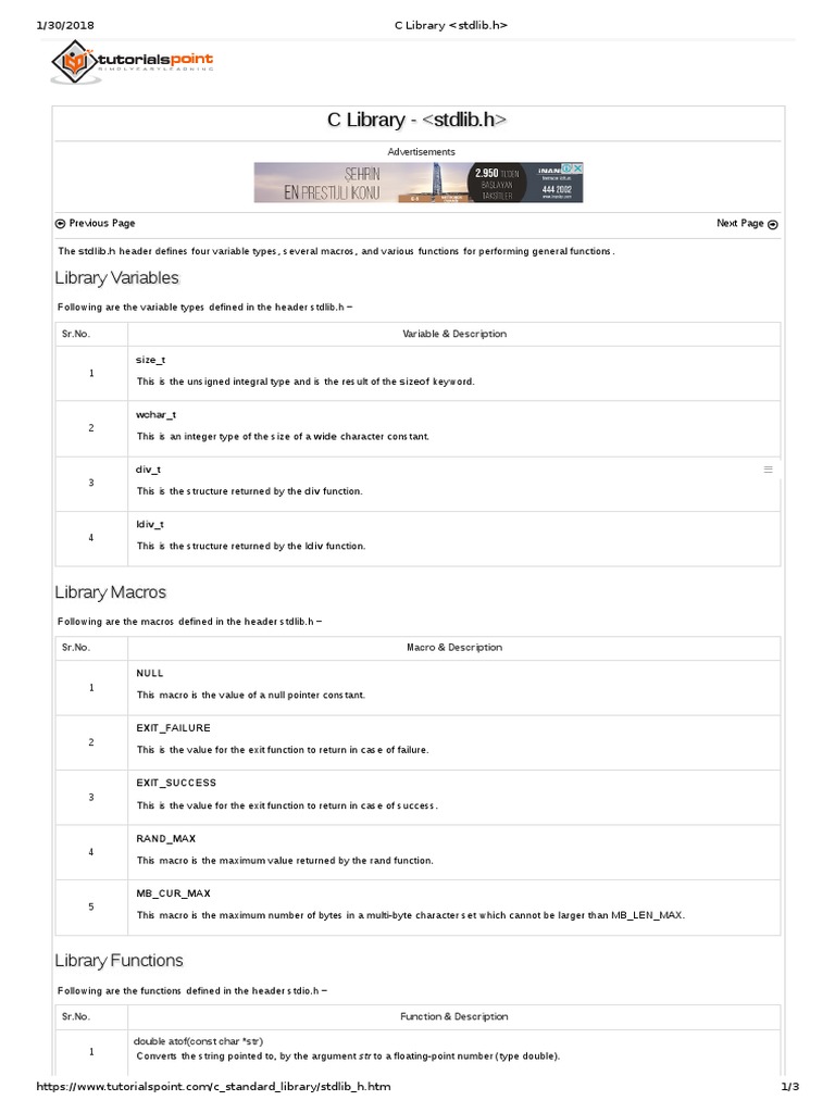 C - Library - Stdlib | PDF | Pointer (Computer Programming) | Integer ...