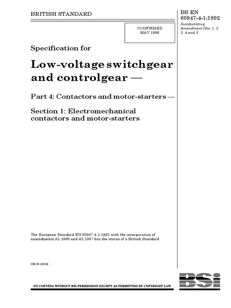 BS EN 60947-4-1 Low Voltage Switchgear | PDF | Electric Motor | Relay