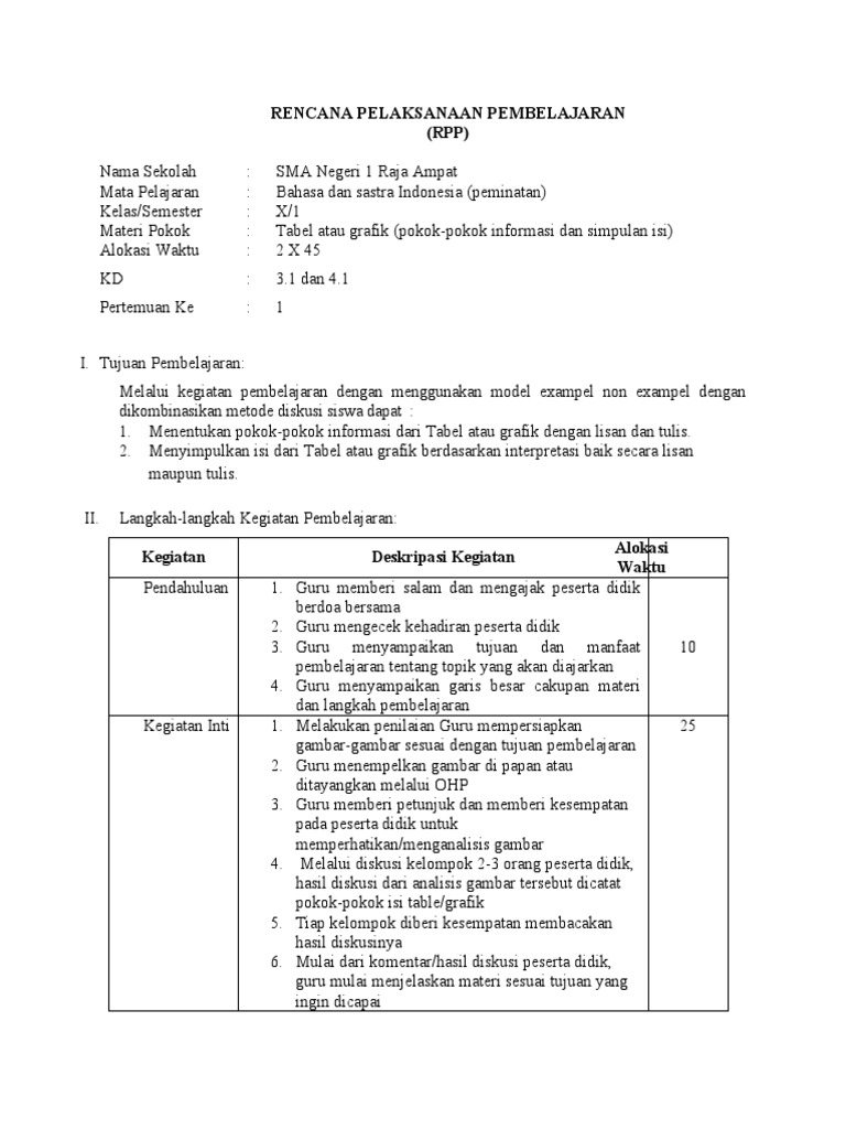 RPP 1 Tabel Dan Grafik | PDF