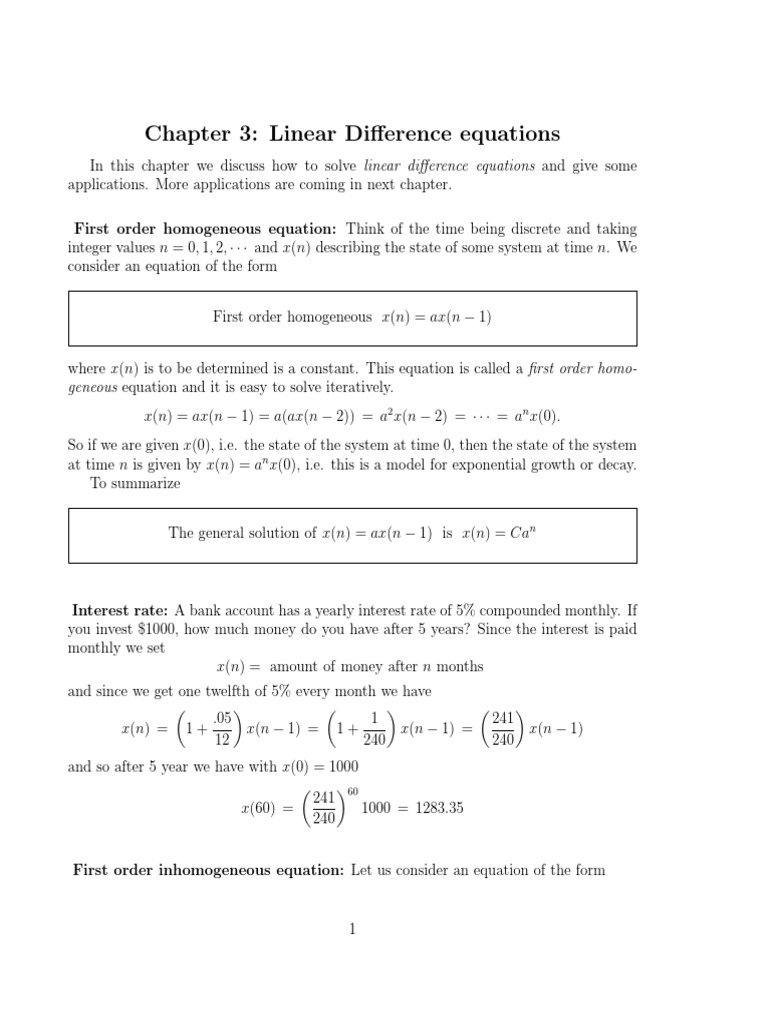 Chapter 3: Linear Difference Equations | PDF | Ordinary Differential Equation | Recurrence Relation