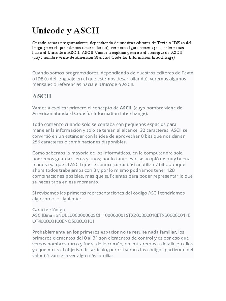 UNICODE y ASCII | PDF | Ascii | Ingeniería Informática