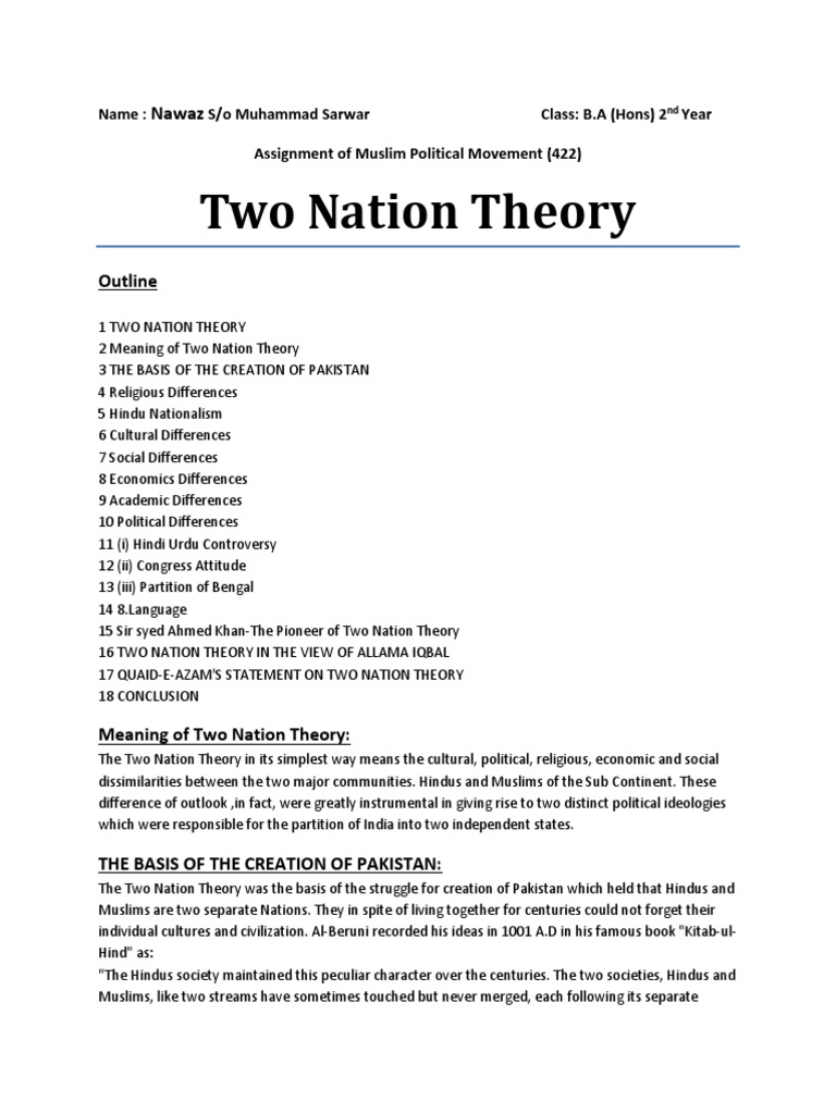 Two Nation Theory Assignment | PDF | Two Nation Theory | Urdu