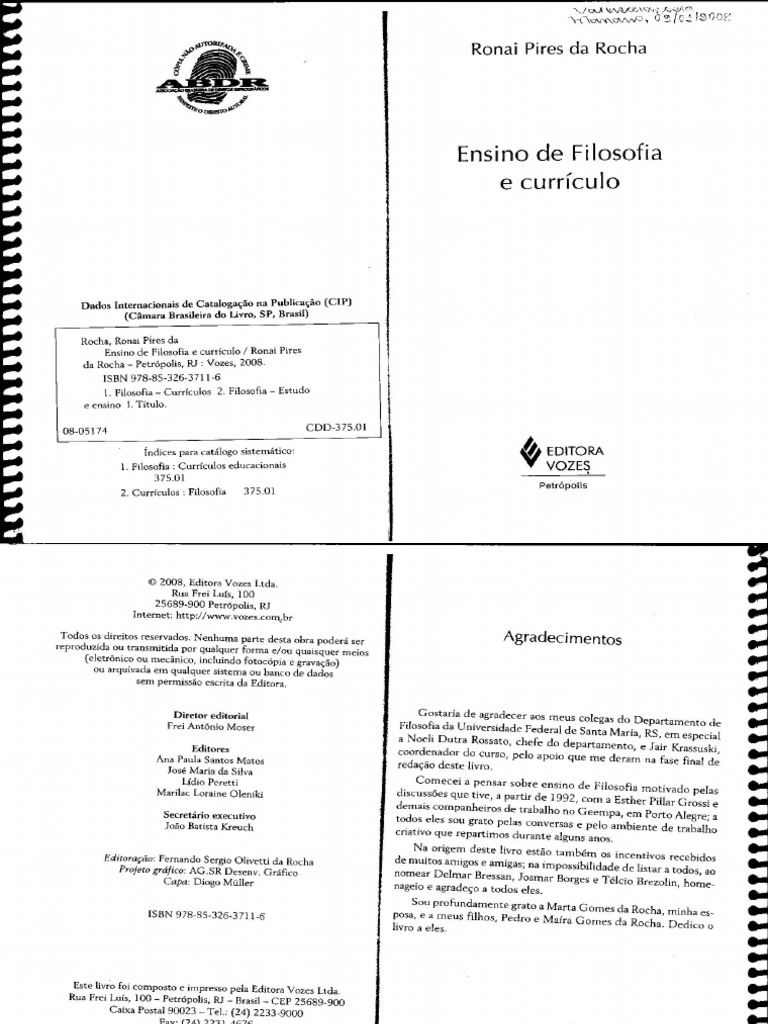 Ensino de Filosofia e Currículo by Ronai Pires Da Rocha | PDF