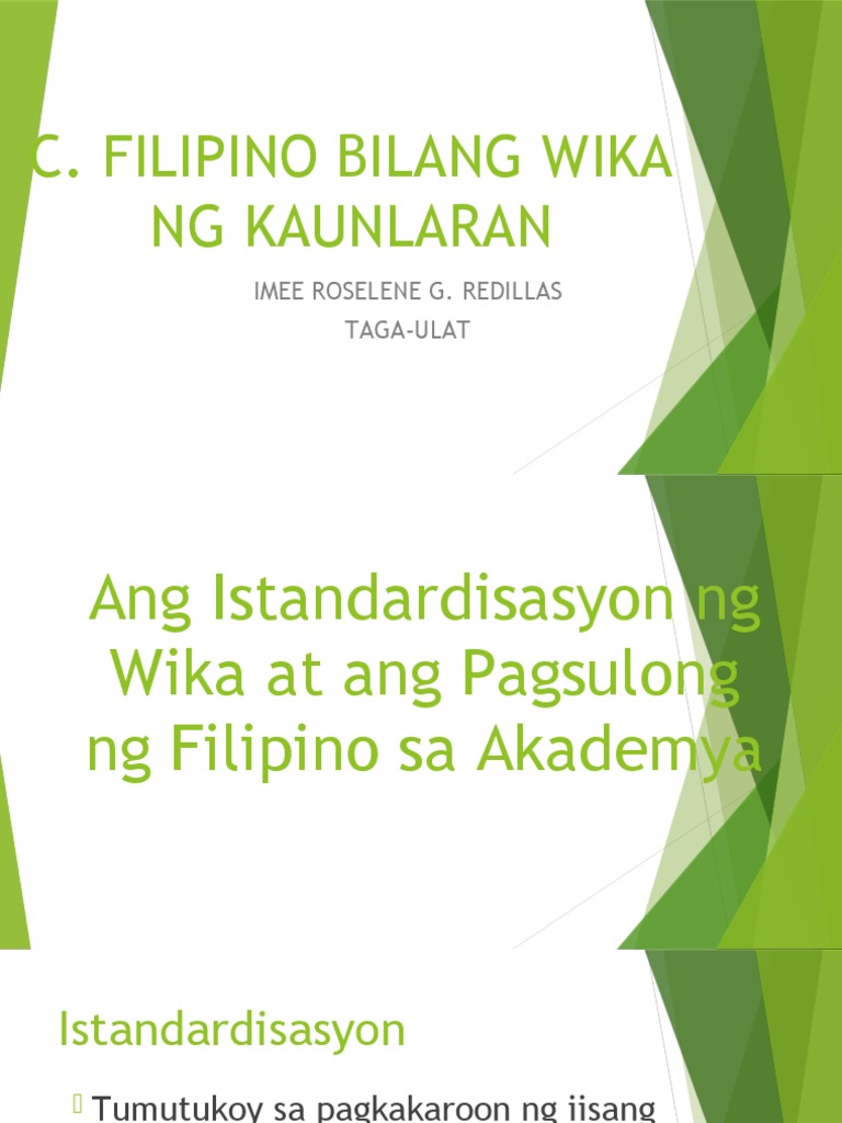 Ang Istandardisasyon NG Wika at Ang Pagsulong NG Filipino Sa Akademya | PDF