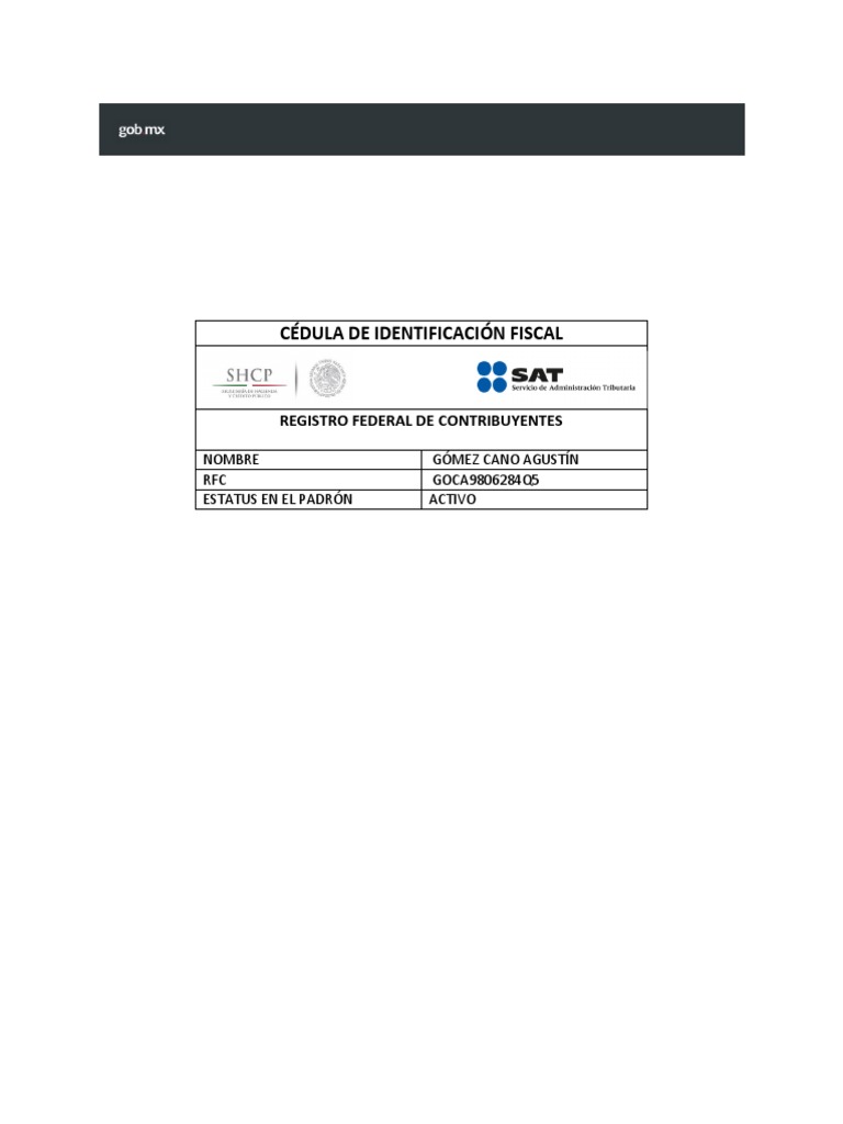 Cédula de Identificación Fiscal | PDF