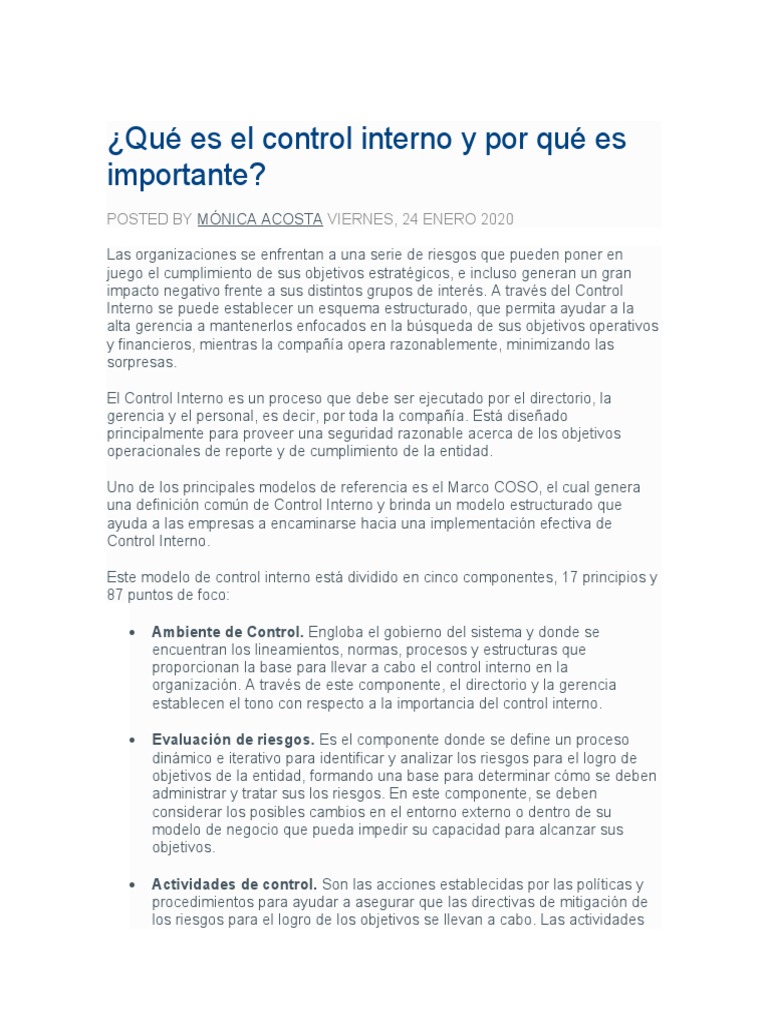 Qué Es El Control Interno y Por Qué Es Importante | PDF | Procesos de ...
