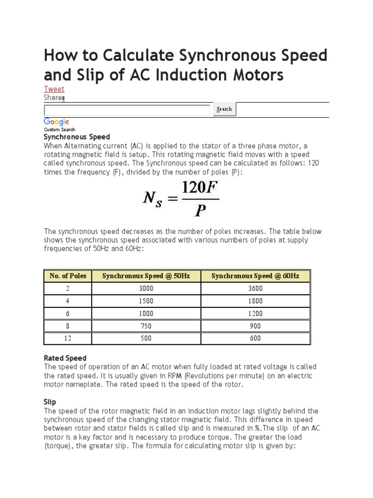 How To Calculate Synchronous Speed and Slip of AC Induction Motors | PDF